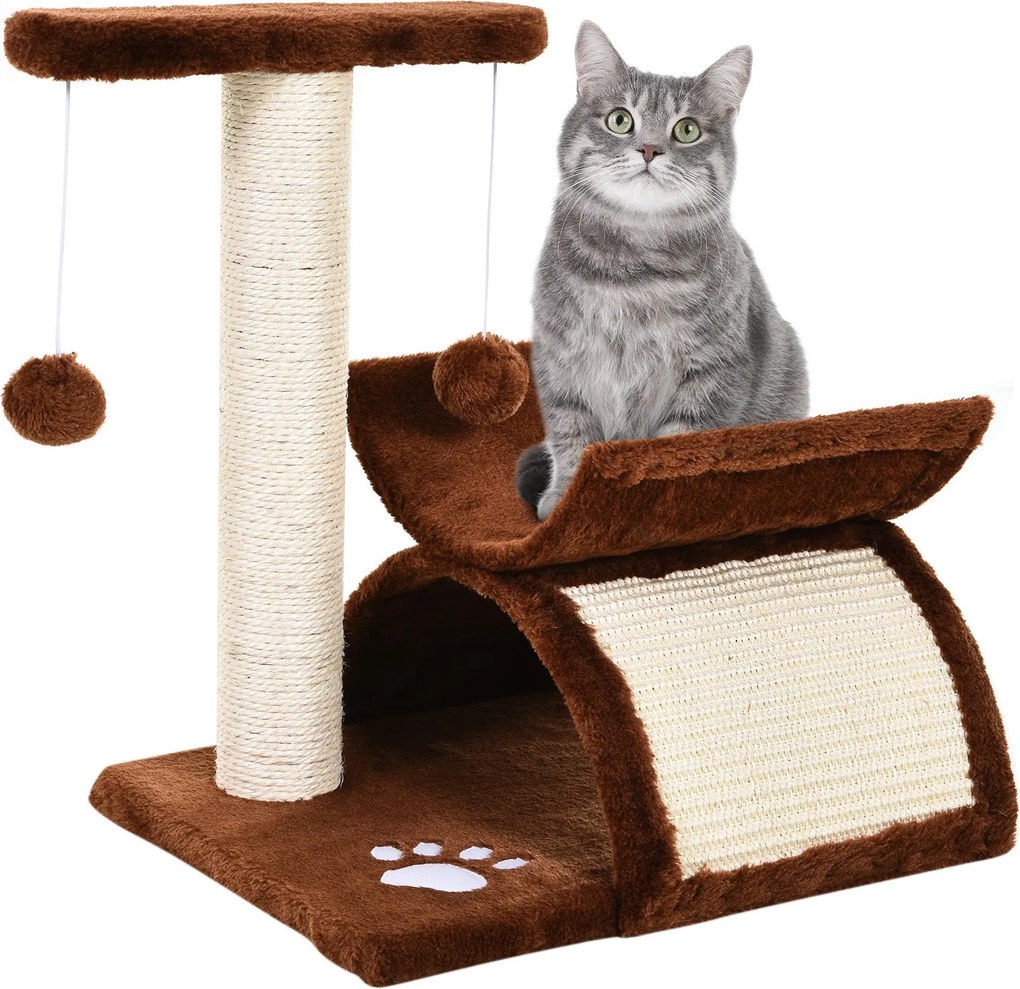 PawHut Malý Škrábací Stromek pro Kočky s Hračkou Hnědý L40 x Š30 x V43 cm | Aosom