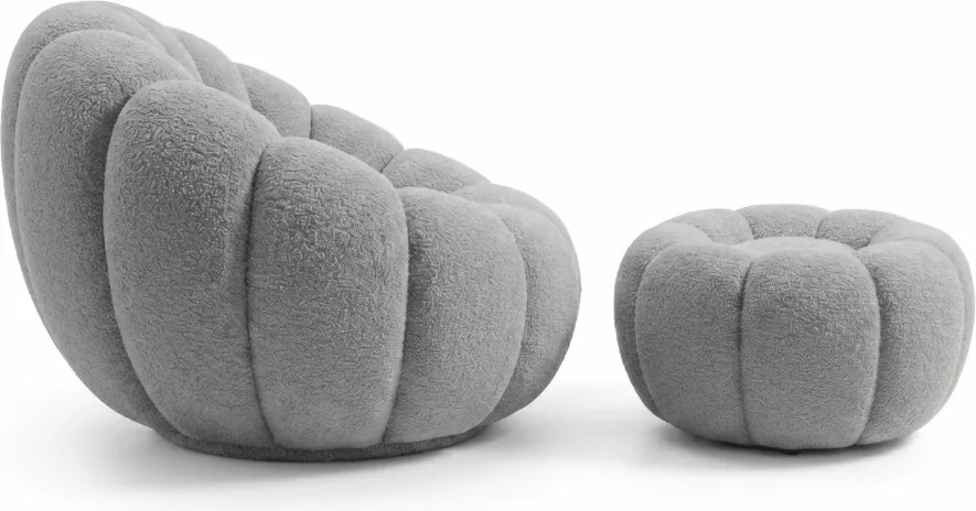 Otočné designové křeslo BLOOM s taburetem, šedá