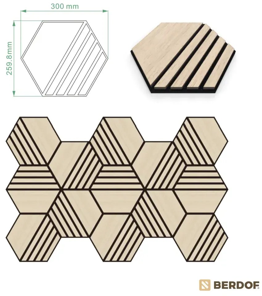Akustický panel hexagon - Dub přírodní