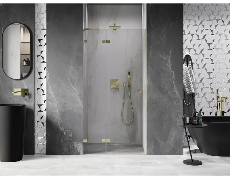 Mexen, Mexen Lunar L výklopné sprchové dveře levé 85 cm, transparentní, broušené zlaté - 834L-085-000-55-00-L