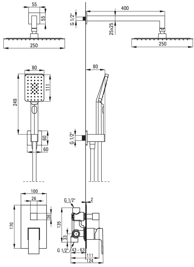 Deante Cascada Anemon Bis, podomítková sprchová sada, černá, NAC_N9MP