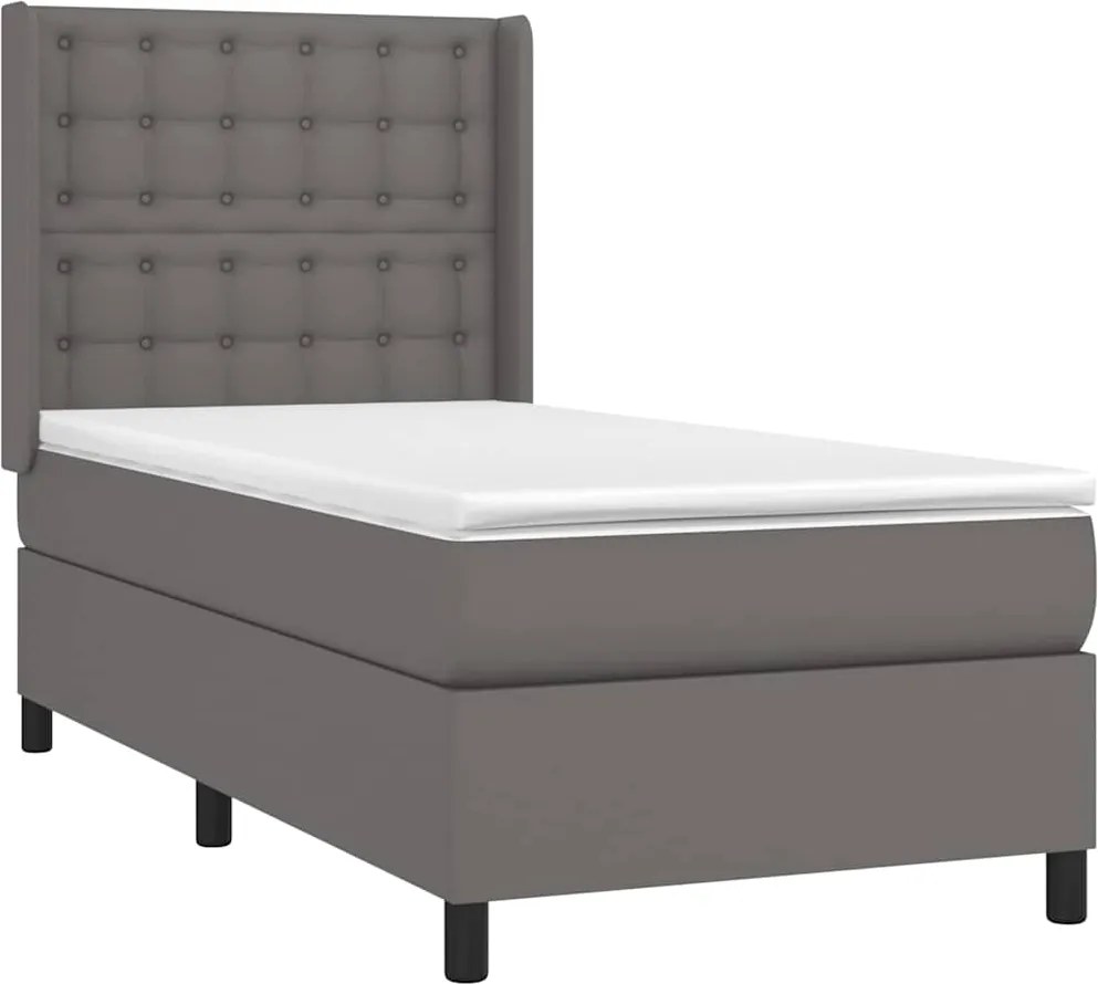 Box spring postel s matrací šedá 90x200 cm umělá kůže 3132481
