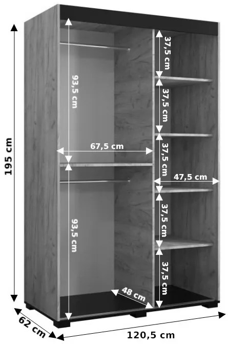 Šatní skříň 120 cm Bernard T2 (dub craft zlatý + černá). 1063514