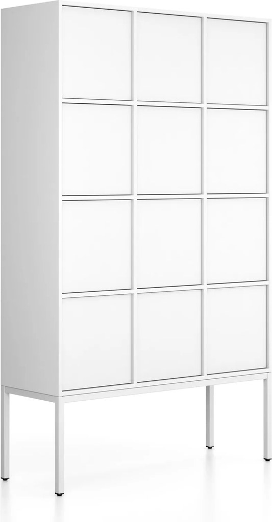 Kancelářská skříň FRAME, bílá podnož, 12x dveře, 1299 x 450 x 2185 mm, PUSH-lock, bílá