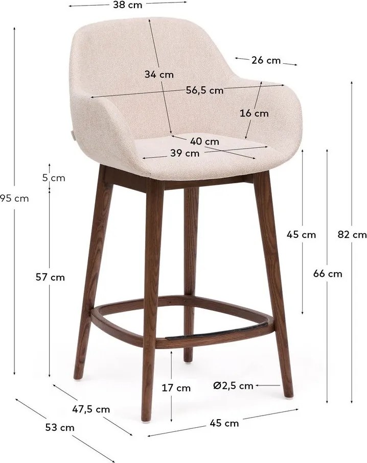 Béžová čalouněná barová židle s područkami (výška sedáku 66 cm) Konna – Kave Home