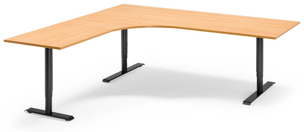 AJ Produkty Výškově nastavitelný stůl Adeptus, levý, 2000x2000 mm, buk, černá