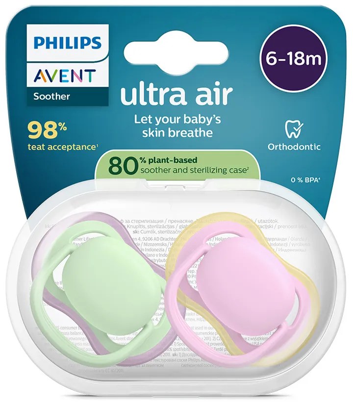 PHILIPS AVENT Šidítko Ultra air růžová/zelená 6-18 m dívka 2 ks Philips Avent