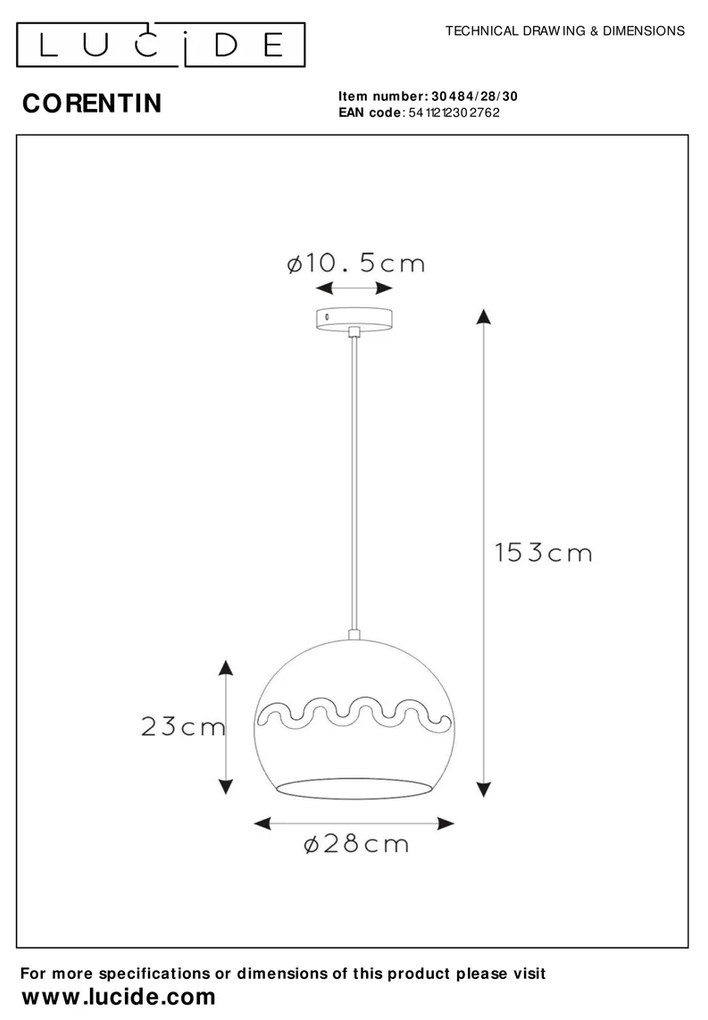 Lucide 30484/28/30 závěsné svítidlo Corentin, černé, E27, ø28cm