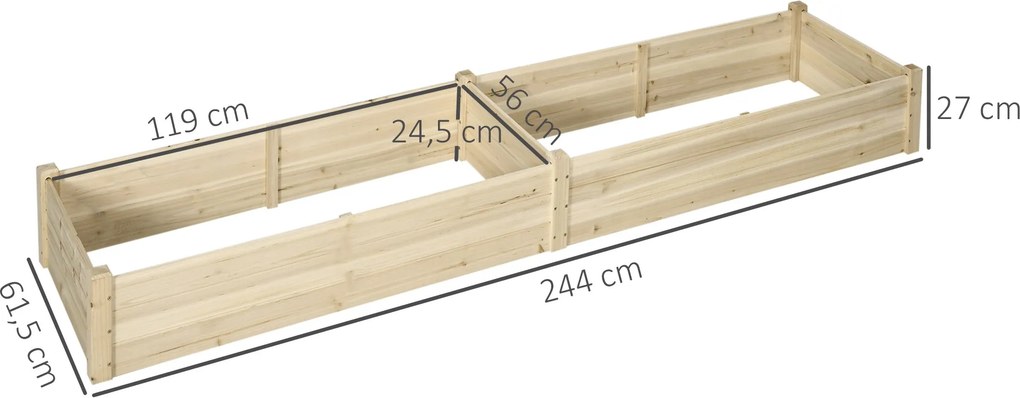 Outsunny Záhon, Zahradní Box s 2 Oblastmi pro Výsadbu, Zeleninový Záhon na Zeleninu a Bylinky do Zahrady, Terasy a Balkonu, Dřevo, Přírodní, 244 x 61…