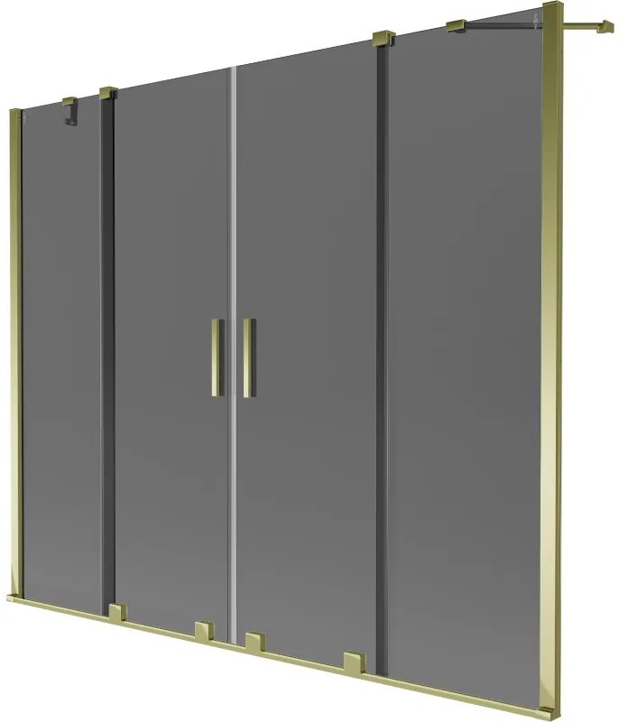Mexen Velar Duo, 2-křídlová posuvná vanová zástěna 200 x 150 cm, 8mm šedé sklo, zlatý lesklý profil, 896-200-000-42-50