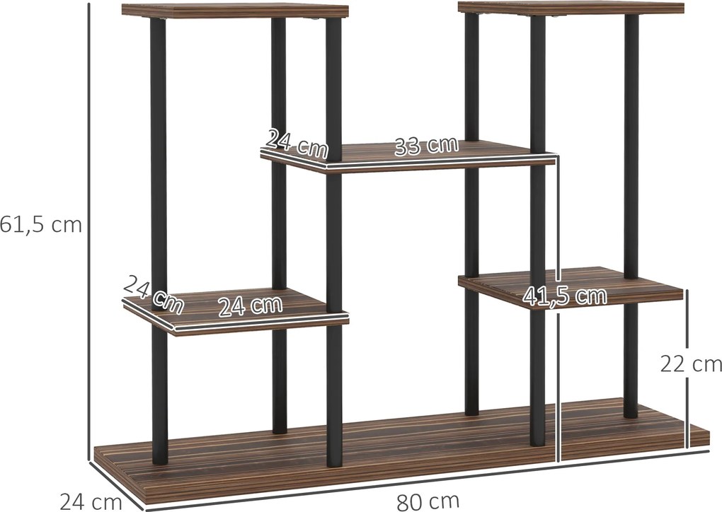 Stojan na květiny se 4 úrovněmi, čtyřúrovňový stojan na rostliny, držák na květináče pro interiér i exteriér, dřevo, ocel