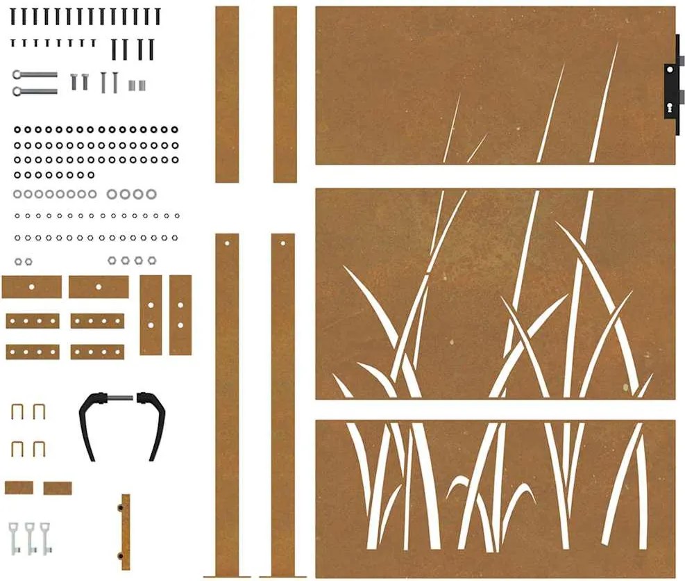 Zahradní branka 100 x 150 cm z cortenové oceli, design s trávou 153229