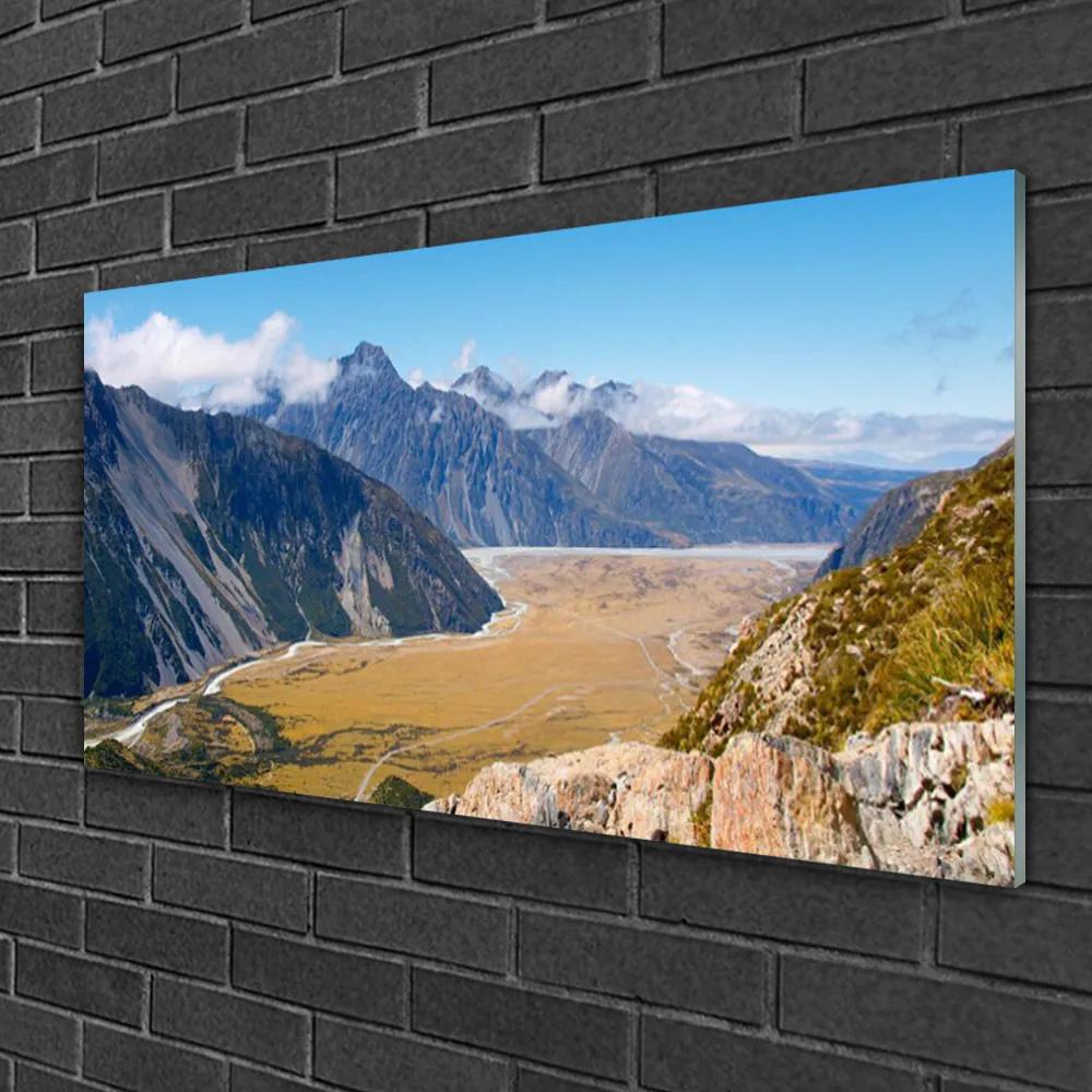 Obraz na skle Hory Údolí Krajina 125x50 cm