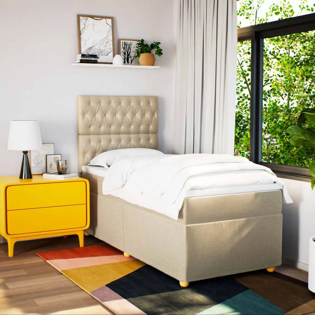 Box spring postel s matrací krémová 90x190 cm textil 3293447