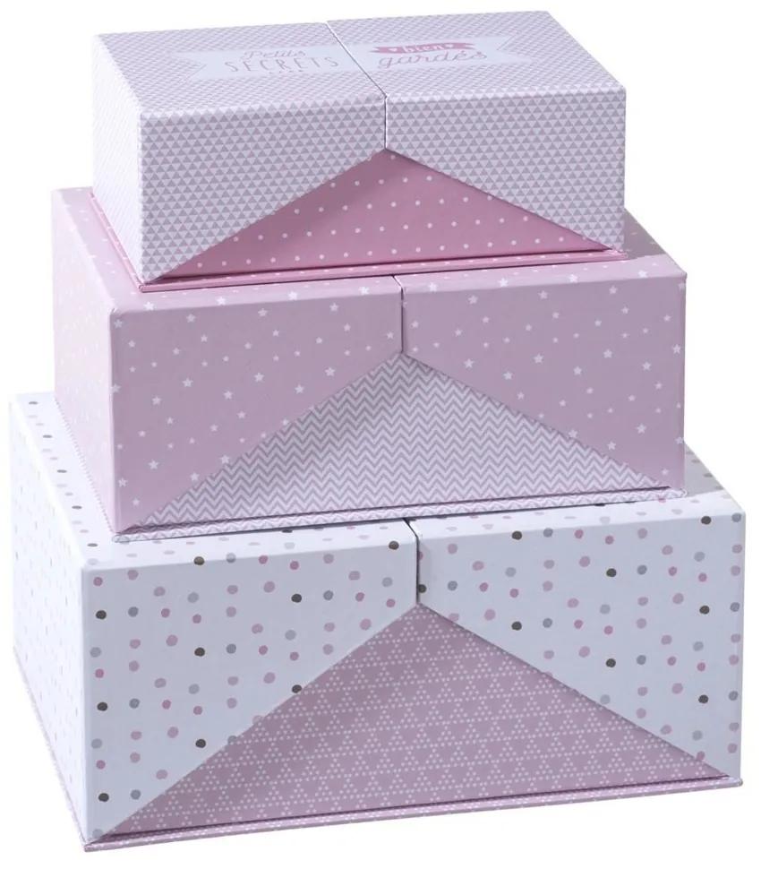 Krabička, krabice, kontejner pro uchovávání, box, dekorativní krabice,  SURPRISE, 3 ks, barva růžová | BIANO