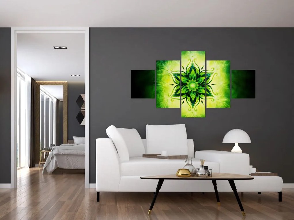 Obraz - Květinová mandala v zeleném pozadí (125x70 cm)