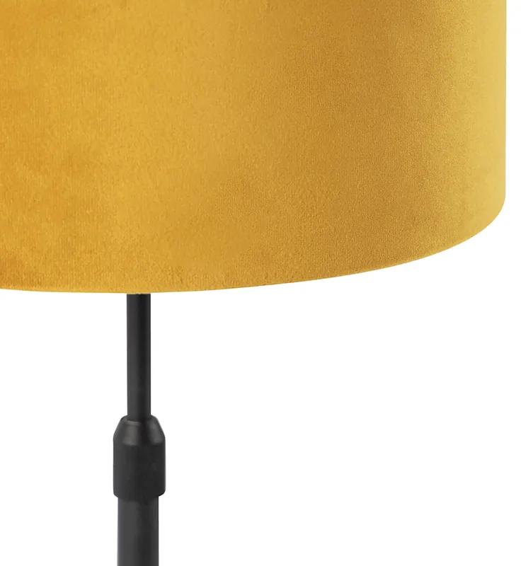 Stolní lampa černá se sametovým odstínem žlutá se zlatem 25 cm - Parte