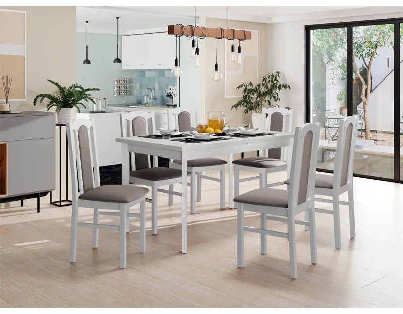 Rozkládací jídelní stůl se 6 židlemi AL08, Barva dřeva: bílá-L, Potah: Zetta 300