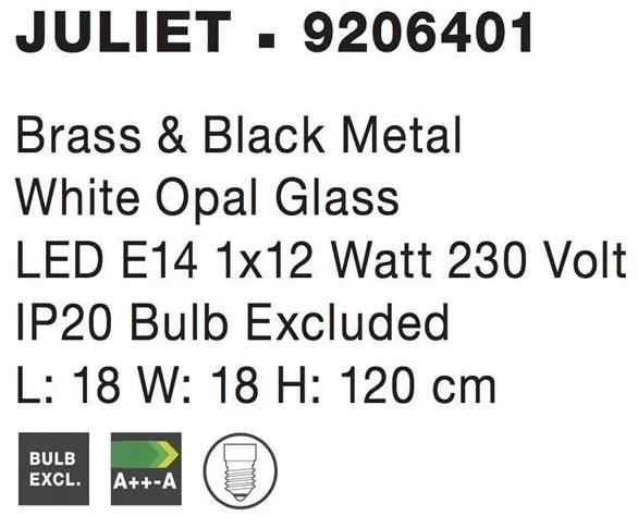 Nova Luce Závěsné svítidlo JULIET mosaz a černý kov bílé opálové sklo E14 1x12W