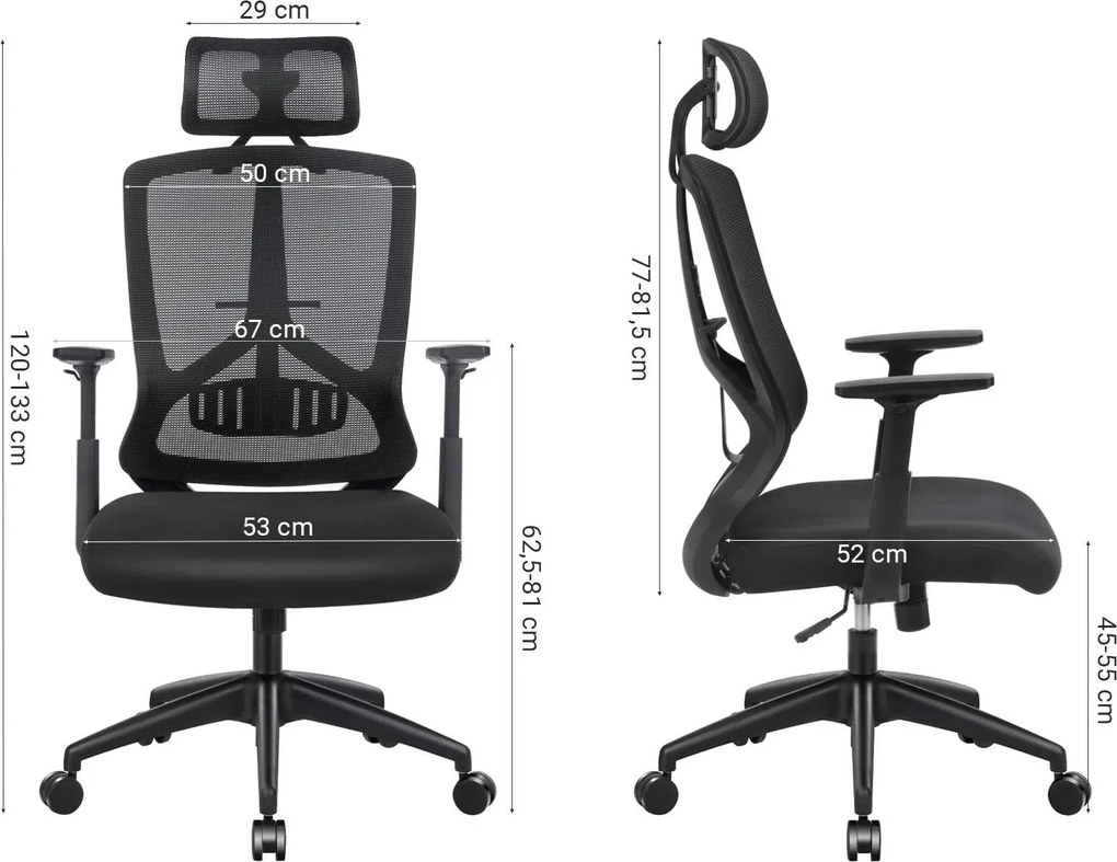 Kancelářská židle, ergonomická otočná židle s bederní oporou