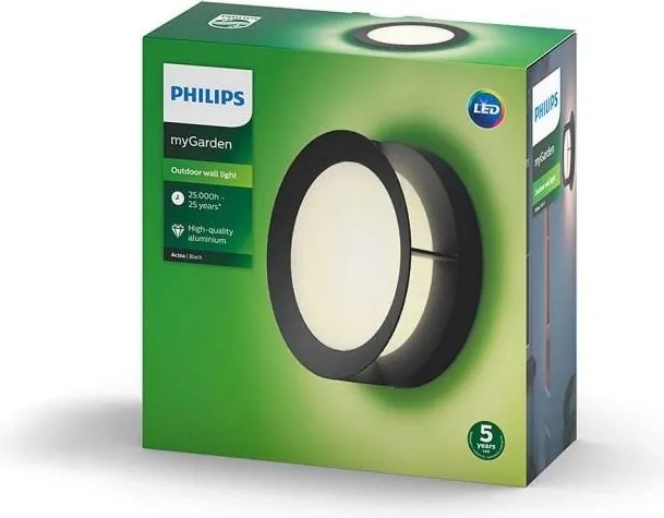 PH 17390/30/P0 LED Venkovní nástěnné svítidlo Actea 17390/30/P0 černé 2700K - PHILIPS (915005554301)