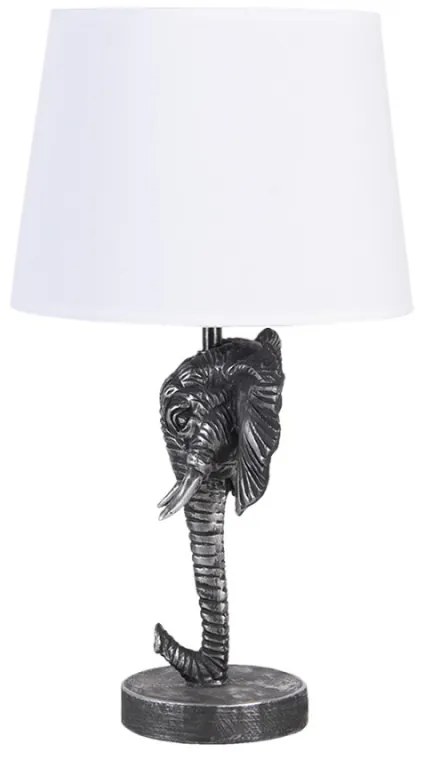 Stříbrno bílá stolní lampa s hlavou slona – 25x25x41 cm