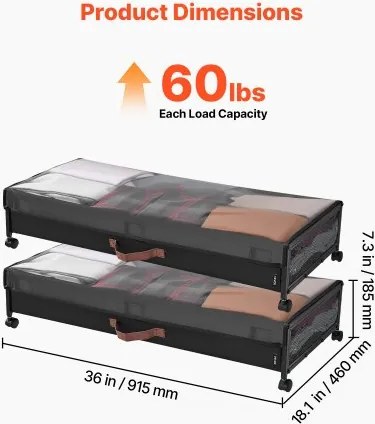 Úložný prostor pod postel s kolečky, 915 × 460 × 185 mm VEVOR