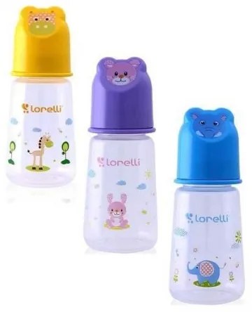 Kojenecká lahvička Lorelli 125 ML s víkem ve tvaru zvířete VIOLET