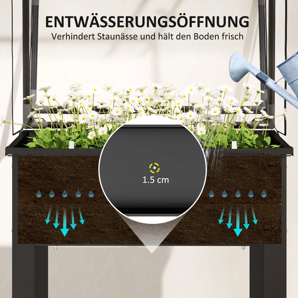 Zvýšený záhon se střechou skleníku, vyvýšený truhlík na rostliny s drenážními otvory, 60 x 60 x 120 cm, černý