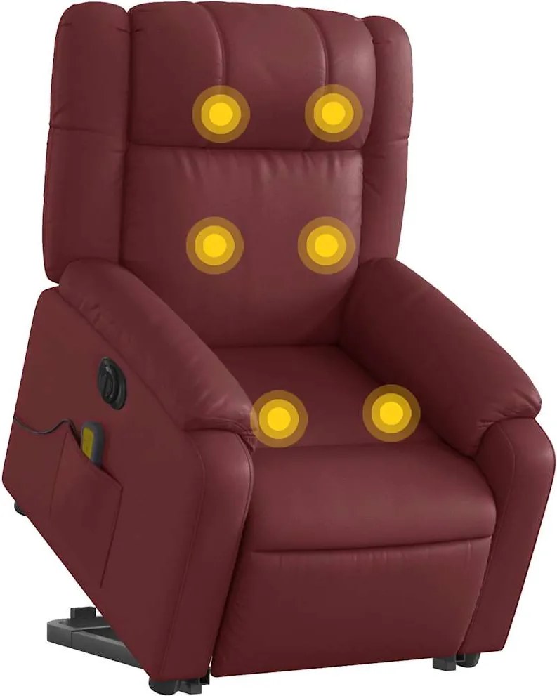 Elektrické zvedací masážní polohovací křeslo vínové umělá kůže 3205175