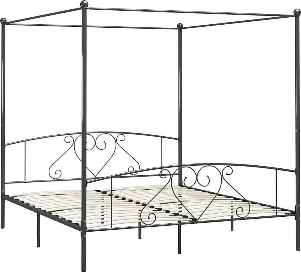 Rám postele s nebesy šedý kovový 200 x 200 cm 284446