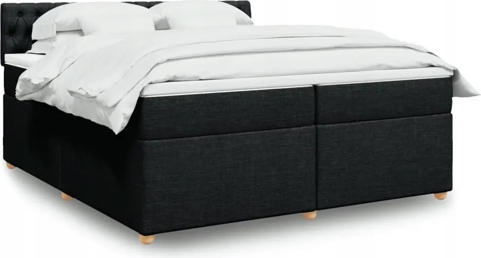 Box Spring Postel S Matrací Černá Textil Černá Prošívaný design 200 x 200