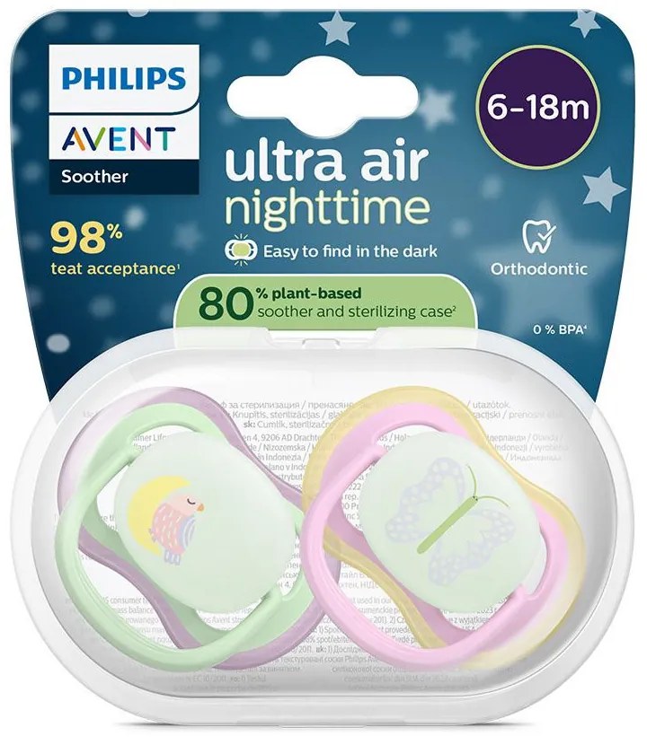 PHILIPS AVENT Šidítko Ultra air noční 6-18 m dívka, 2 ks Philips Avent
