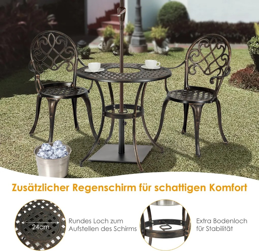 Costway Venkovní bistro set ze 3 dílů litého hliníku, starožitný bronz