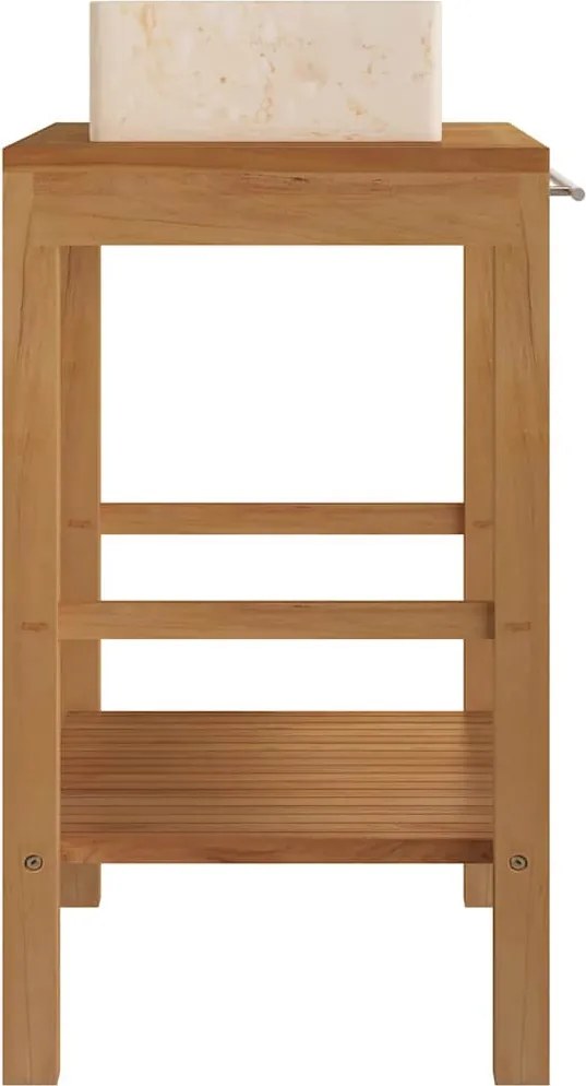 Koupelnová skříňka dřevo teak a umyvadlo mramor krémové 3058160
