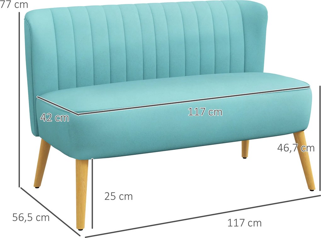 HOMCOM dvoumístná pohovka se sametovým vzhledem — moderní čalouněná pohovka do obývacího pokoje a menších prostor, 117 x 56,5 x 77 cm, zelená