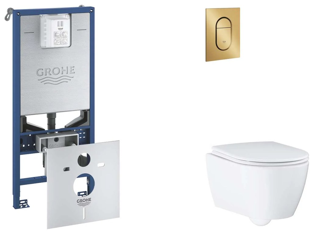 Grohe Rapid SLX - Set předstěnové instalace, klozetu, sedátka SoftClose a tlačítka Arena Cosmopolitan S, kartáčovaný Cool Sunrise SANI11BB4119
