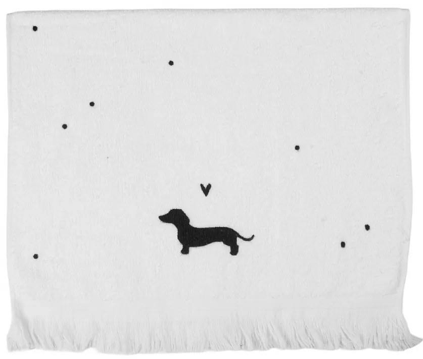 Bílý kuchyňský froté ručník s jezevčíkem a srdíčkem Dog&Cat - 40*66 cm