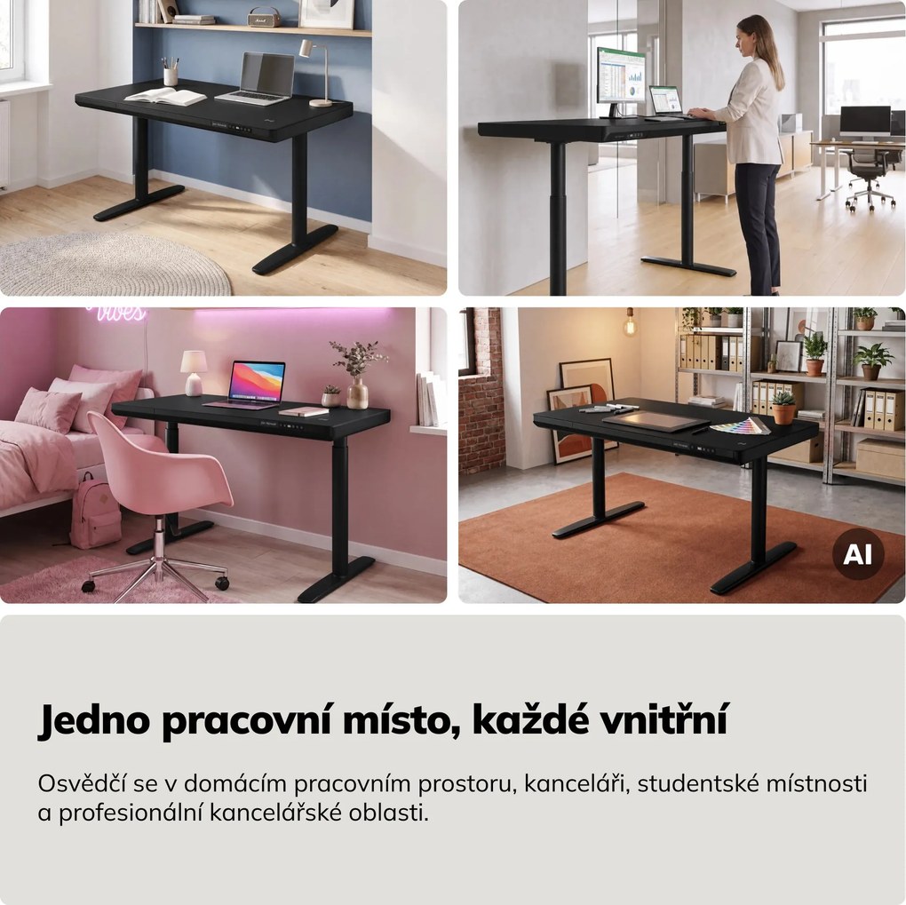 Elektrický psací stůl sit-stand se zásuvkou a bezdrátovou nabíječkou Qi černý, 1200 mm: ELLIS