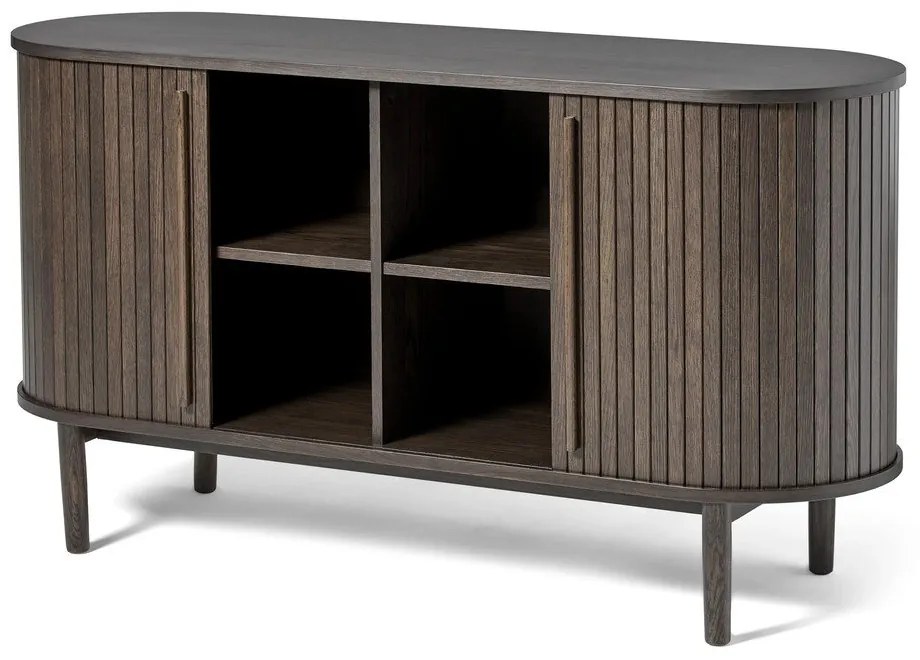 Hnědá komoda v dekoru dubu s posuvnými dveřmi 140x76x45 cm Meta – Unique Furniture