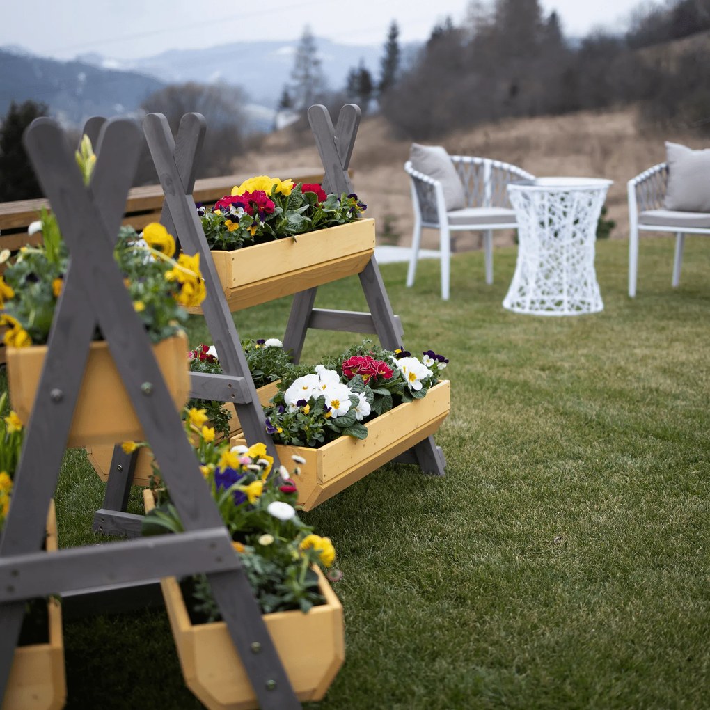 Tempo Kondela Dřevěný stojan na květiny, přírodní / šedá, Beron