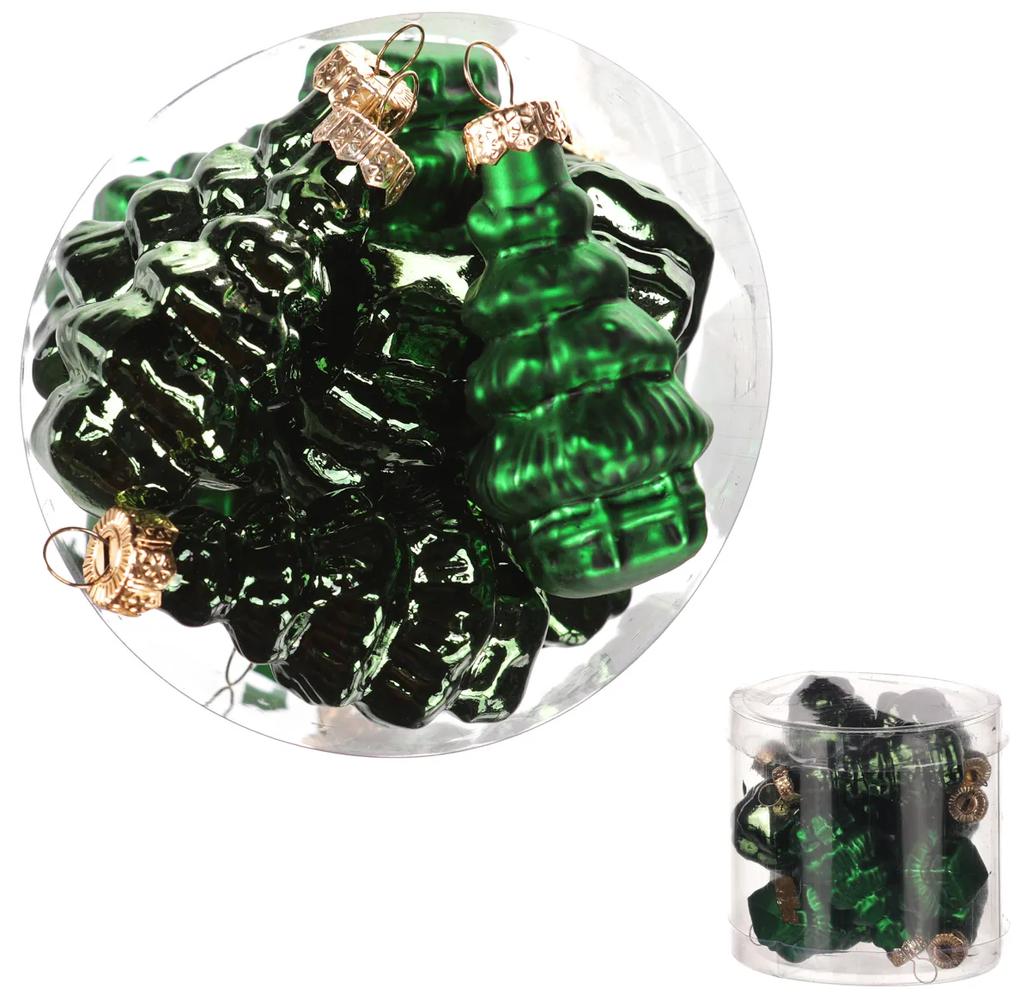 Ozdoby skleněné-tvar stromu, barva: zelená, pr. 5cm, cena za 1 balení (11 ks) - VAK127-GRN