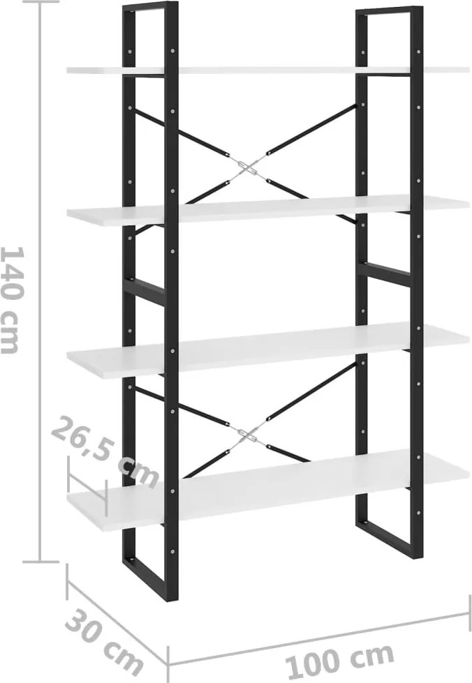 vidaXL Knihovna se 4 policemi 100 x 30 x 140 cm dřevotříska [806477] Barva: Betonová šedá