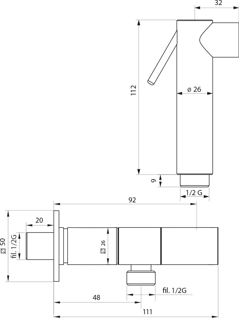 Sapho nástěnný ventil s ruční bidetovou sprškou a bezpečnostní pojistkou hranatý chrom SG108