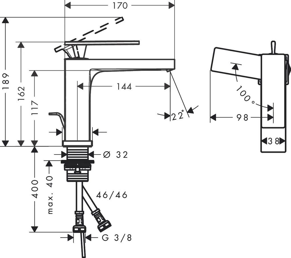 Hansgrohe Tecturis E, páková umyvadlová baterie 110 CoolStart EcoSmart+ s odtokovou garniturou, černá matná, HAN-73014670
