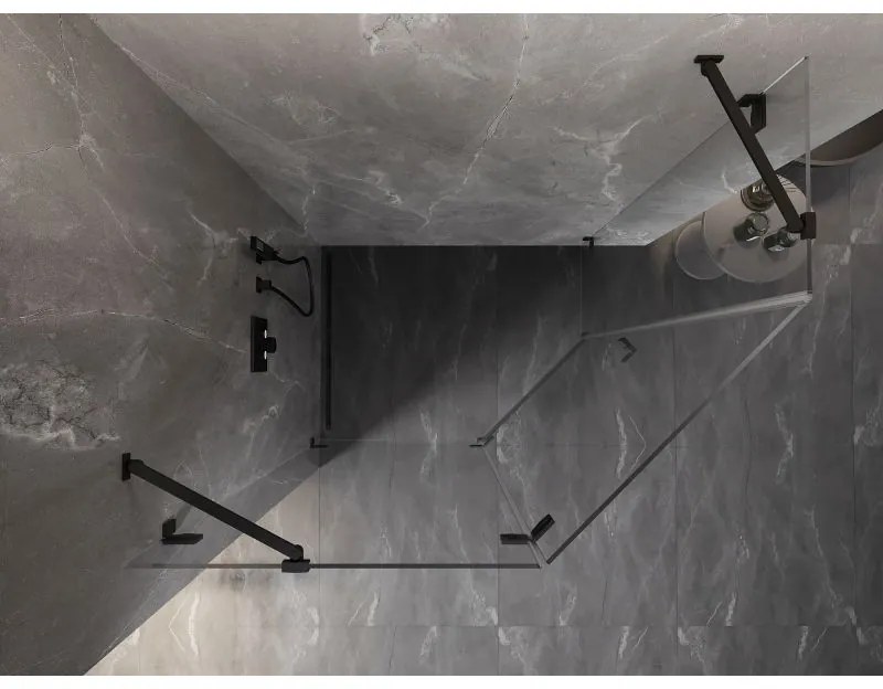Mexen Lunar, Pětiúhelníkový sprchový kout Mexen Lunar s výklopným levým oknem 100 x 90 cm, 8mm čiré sklo, černý profil, 831-100L-090P-70-00-L