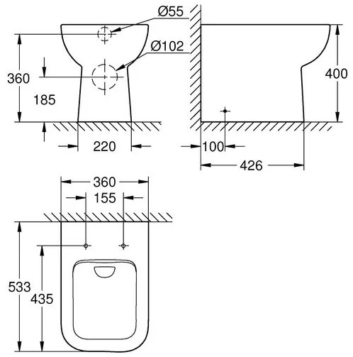 Grohe BauEdge WC stojící Rimless 3/5l, alpská bílá 39810000