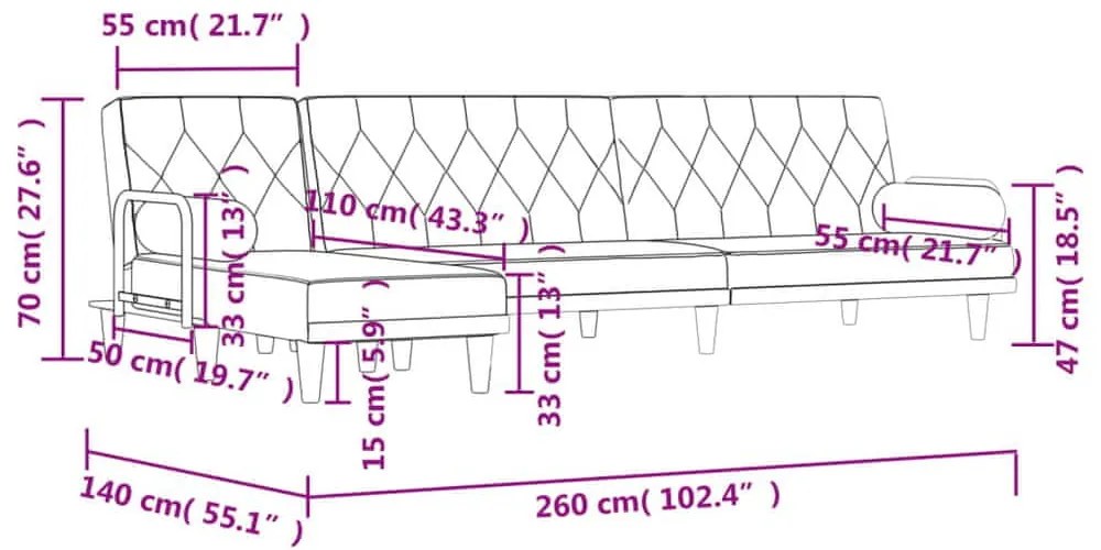 Petromila Rozkládací pohovka ve tvaru L světle šedá 260x140x70 cm textil