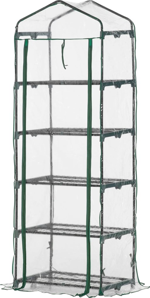 Skleník Outsunny s rolovacími dveřmi, policemi, odolný vůči zimě, polytunnelový skleník z oceli, skleník na balkon, zahradu, dům na rajčata 69 x 49 x