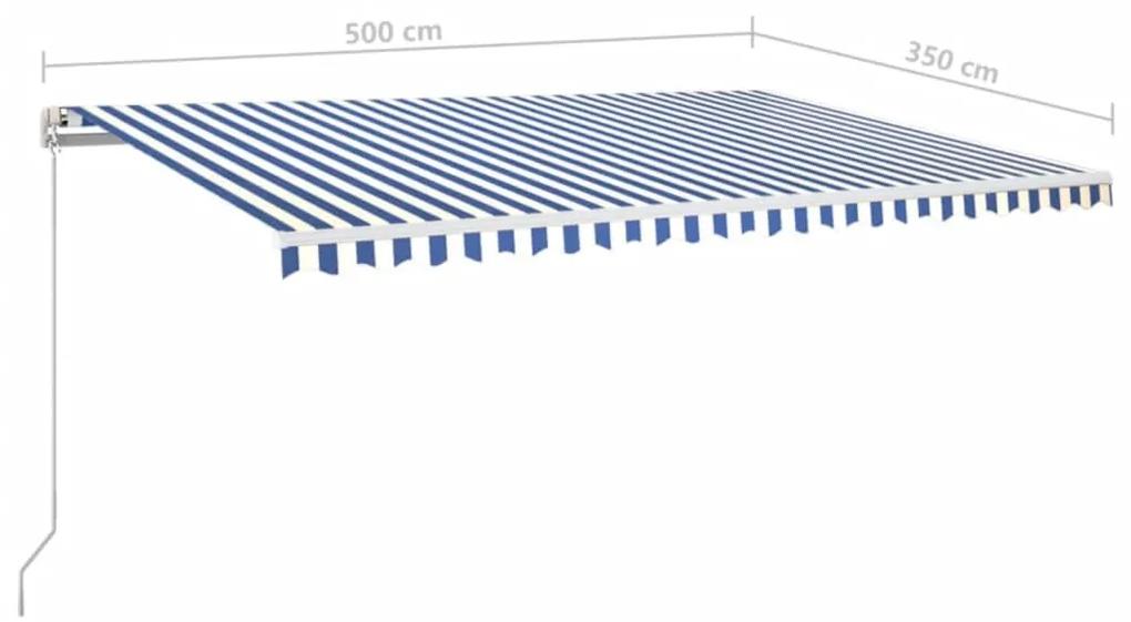 vidaXL Ručně zatahovací markýza 500 x 350 cm modrobílá